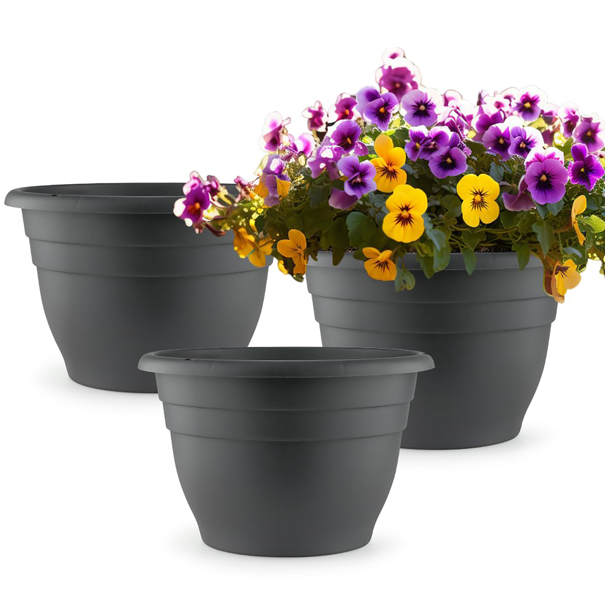 Lark Manor 3-Pack 11" Outdoor/Indoor Plant Pots with Drainage Hole - Durable Elegant Planters ...